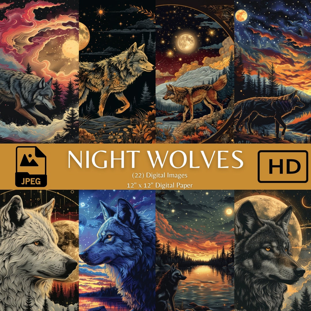 Night Wolves Digital Paper | Mystical Scrapbook Pages | Printable Wolf ...