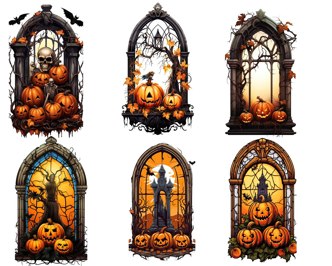 Halloween Gothic Windows | Pumpkin Windows | Halloween Clipart | Gothic ...