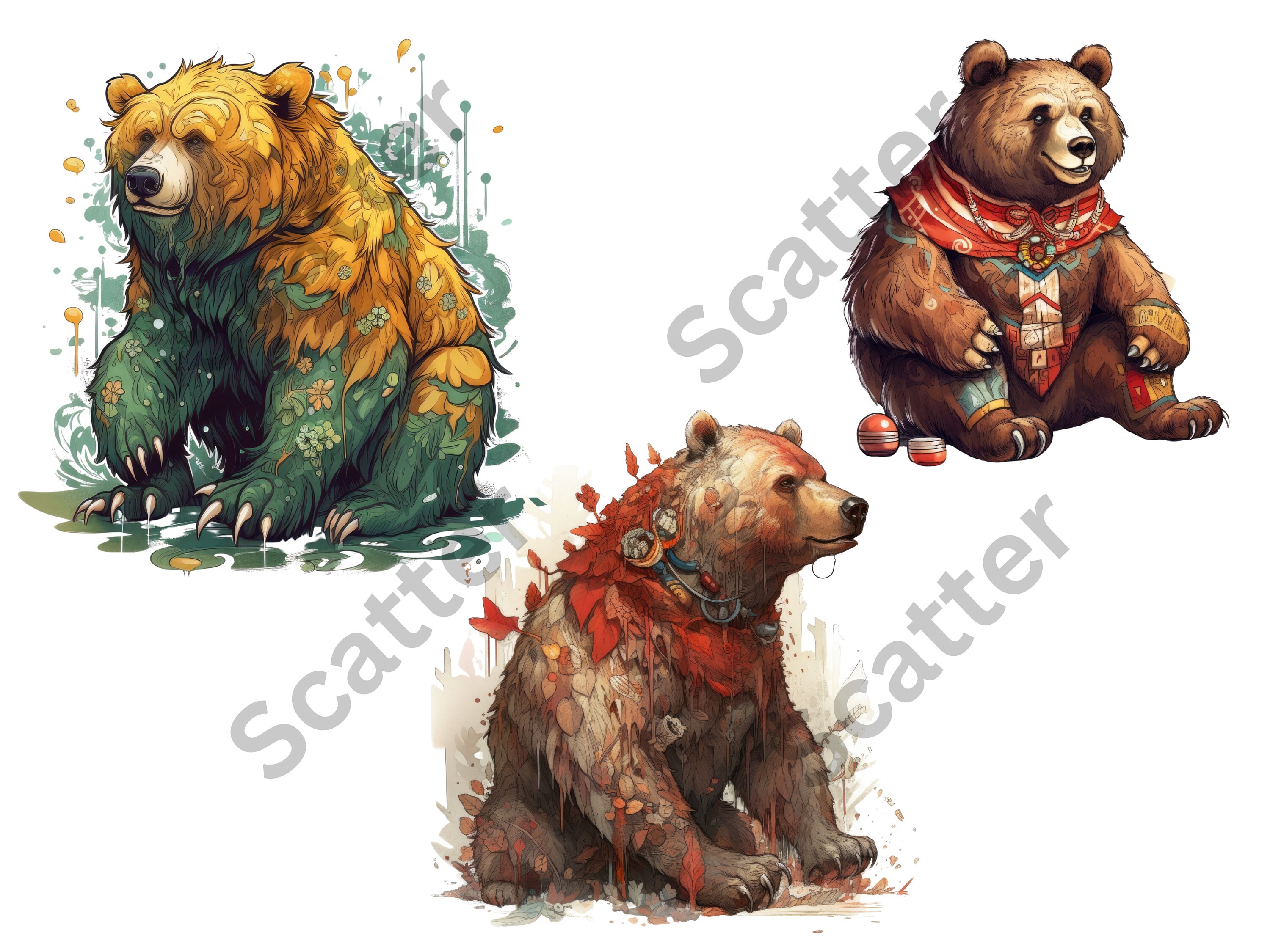 Magical Watercolor Bears Clipart Set Cute Animal Art for Digital ...