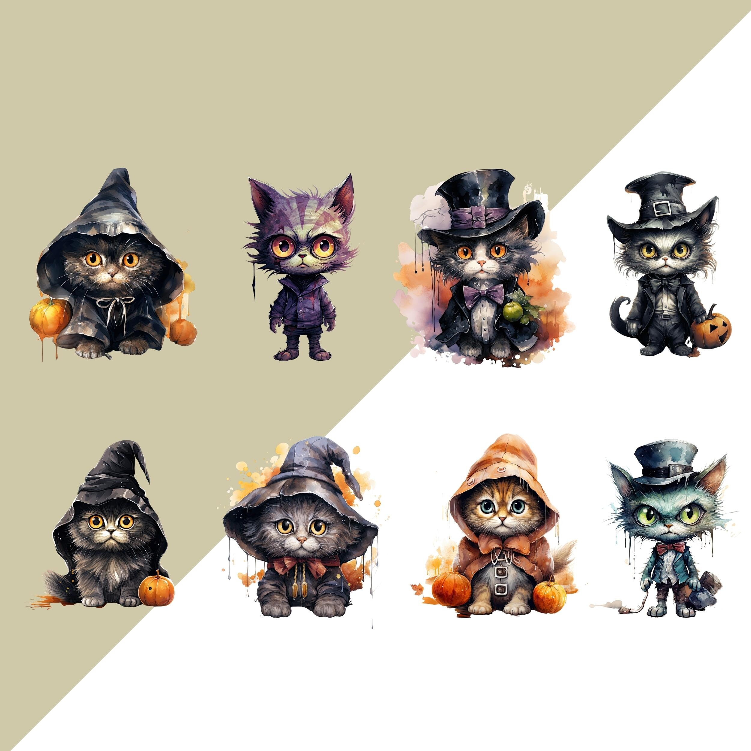 Watercolor Cute Halloween Cat Clipart Halloween Clipart Halloween PNG ...