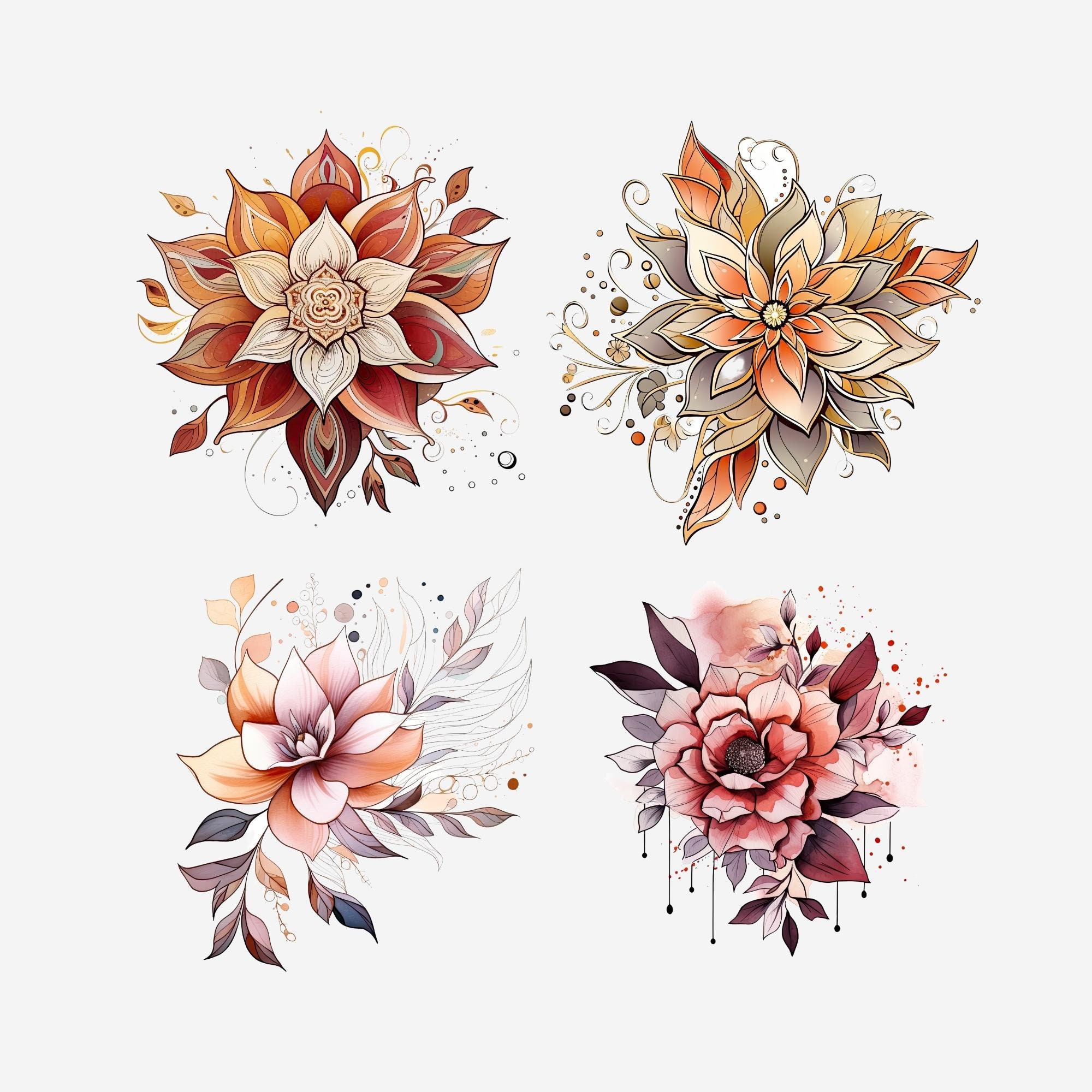 Watercolor Floral Line Art Flower Clipart Flower Line Art - Etsy