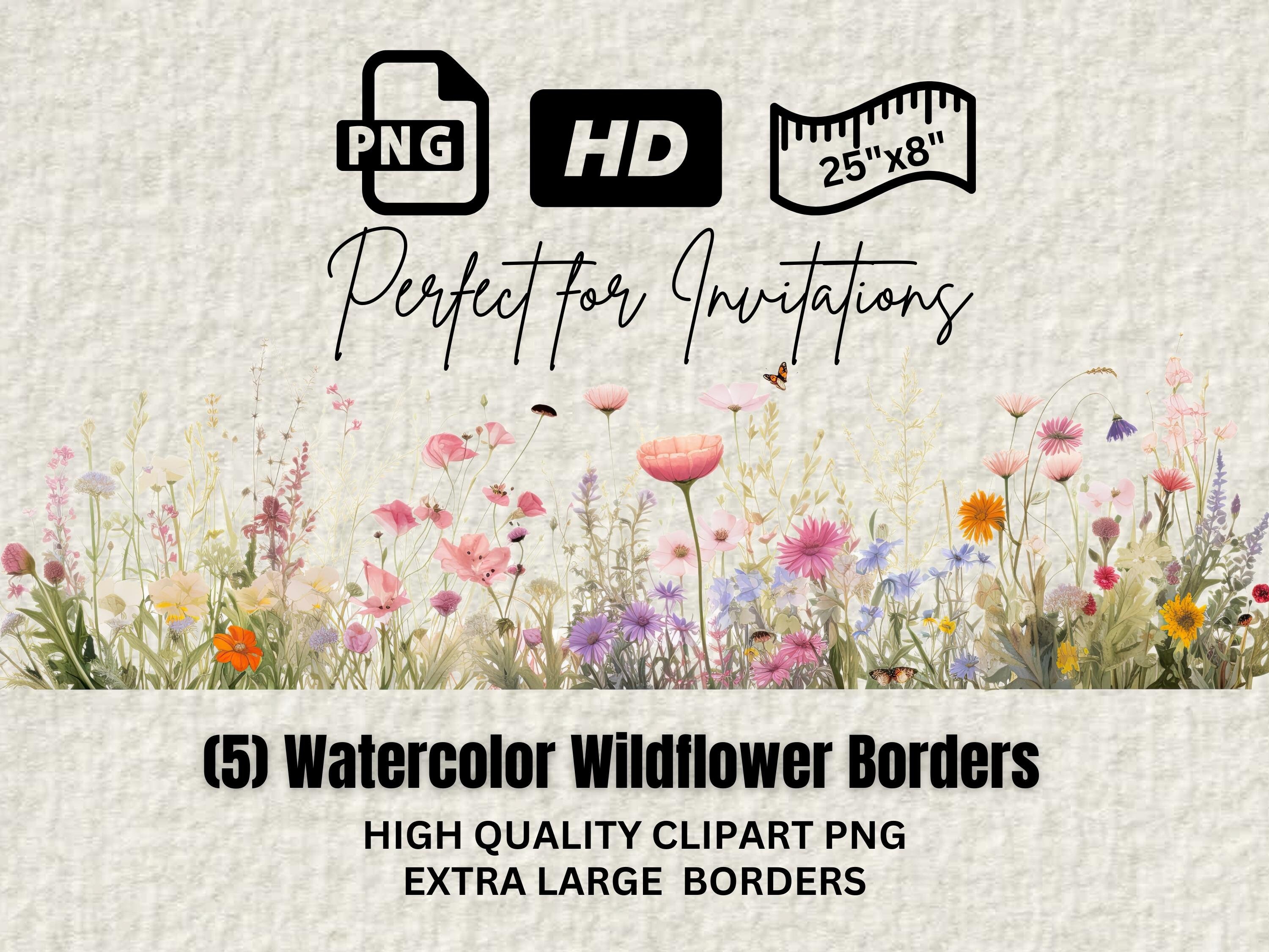 Watercolor Wildflower Borders PNG | Floral Borders | Watercolor Flower ...