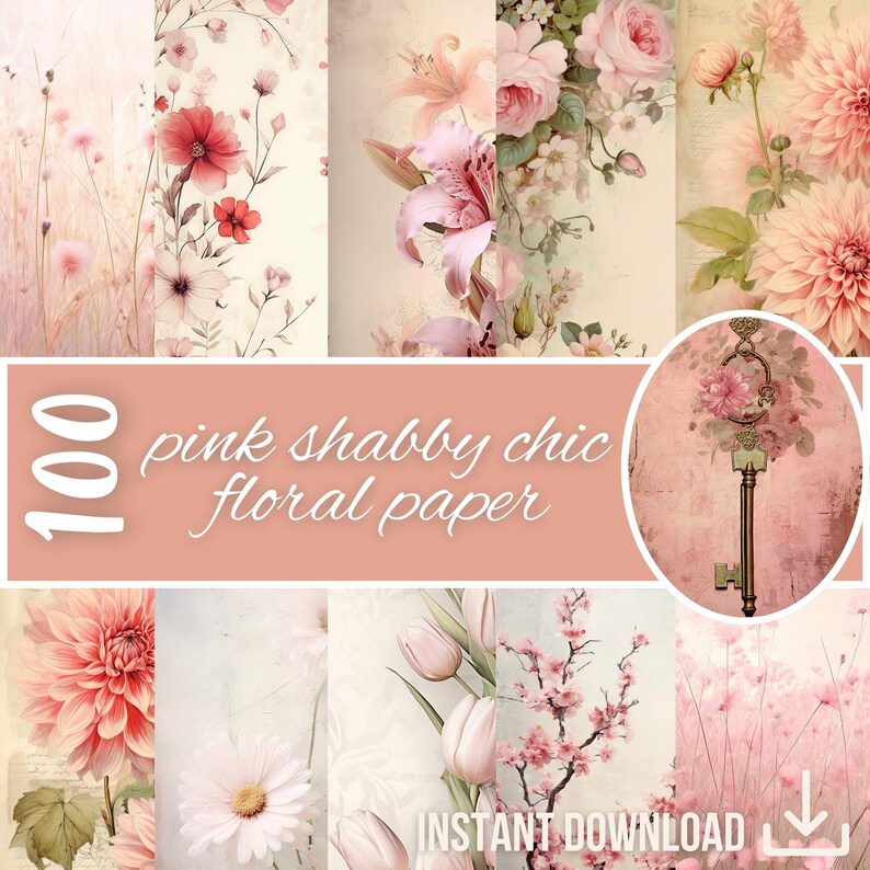 Shabby Chic Digital Junk Journal Paper Pink Shabby Chic Big Bundle ...