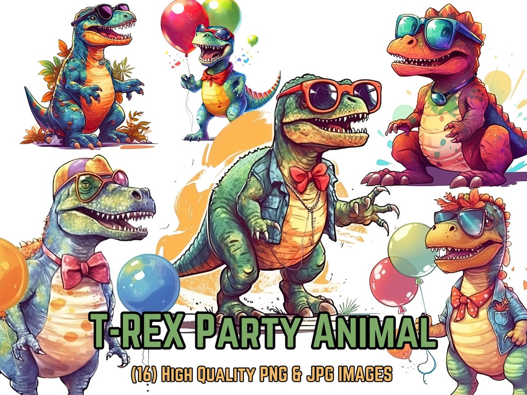 Dino Clipart | T-rex Party Animal Sublimation Design |birthday Dinosaur ...