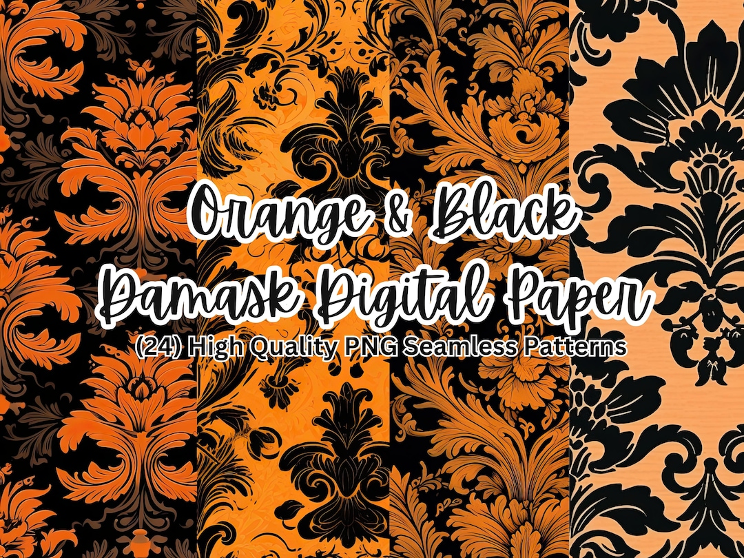 Orange & Black Digital Paper | Damask Style | Vintage Gothic Halloween ...