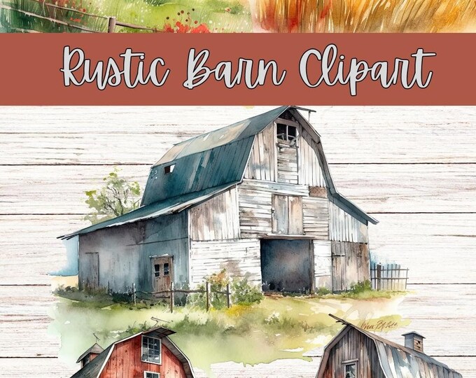 Farmhouse Clipart PNG Transparent Watercolor Farm Barn Bundle | 16 PNG ...