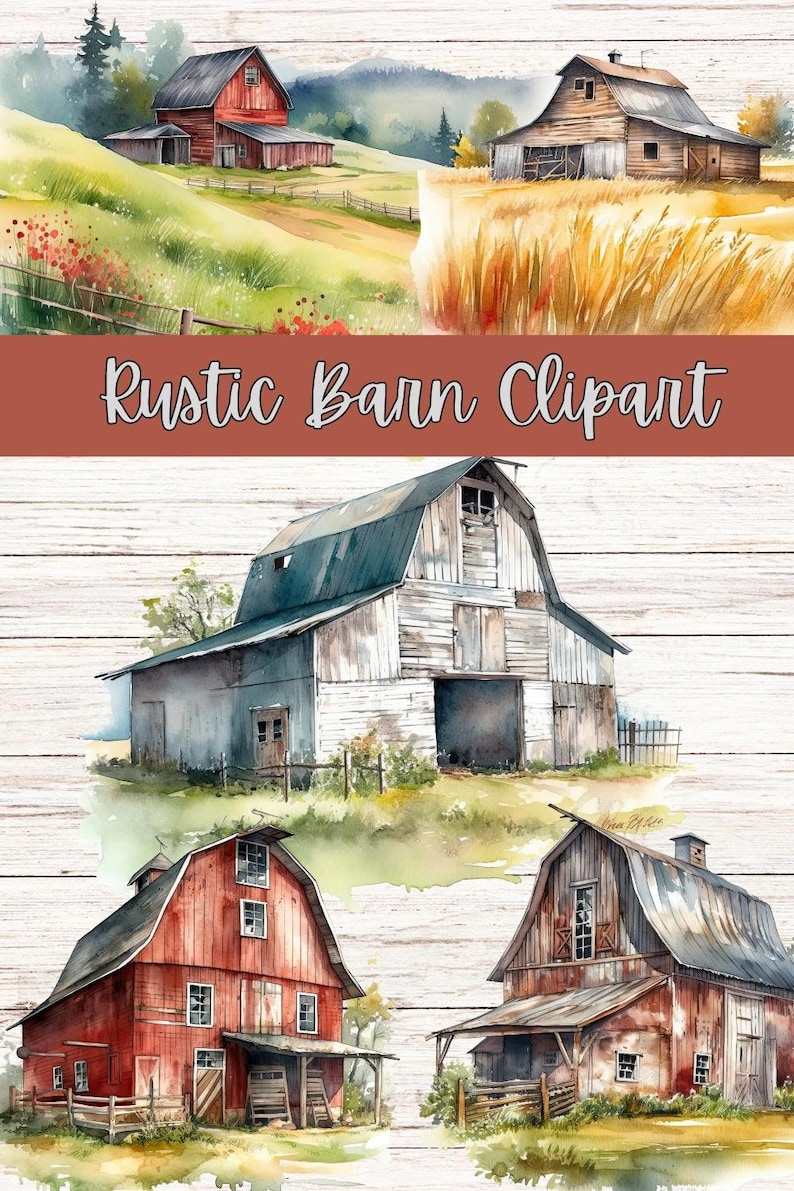 Watercolor Rustic Farm Barn Barn PNG Old Barn Clipart Barn Sublimation Farm Barn Clipart Barn ...