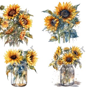 Watercolor Sunflowers Clipart, PNG, Floral Bouquets, Wreath, SVG - Free ...