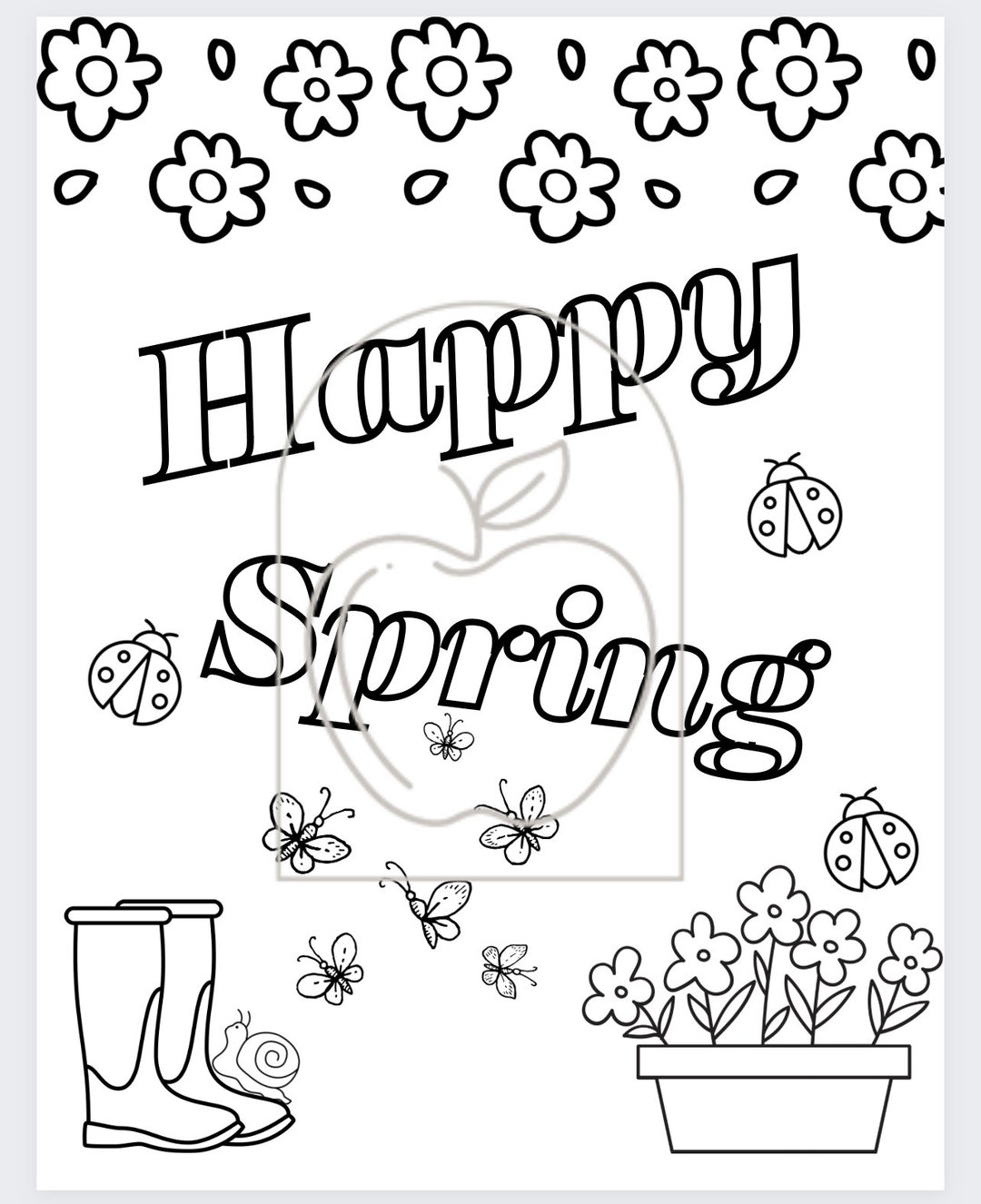 Happy Spring Coloring Page - Etsy