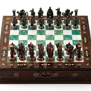 Handmade Wooden Chess Set: Metal Pieces, Storage Chess Board ...