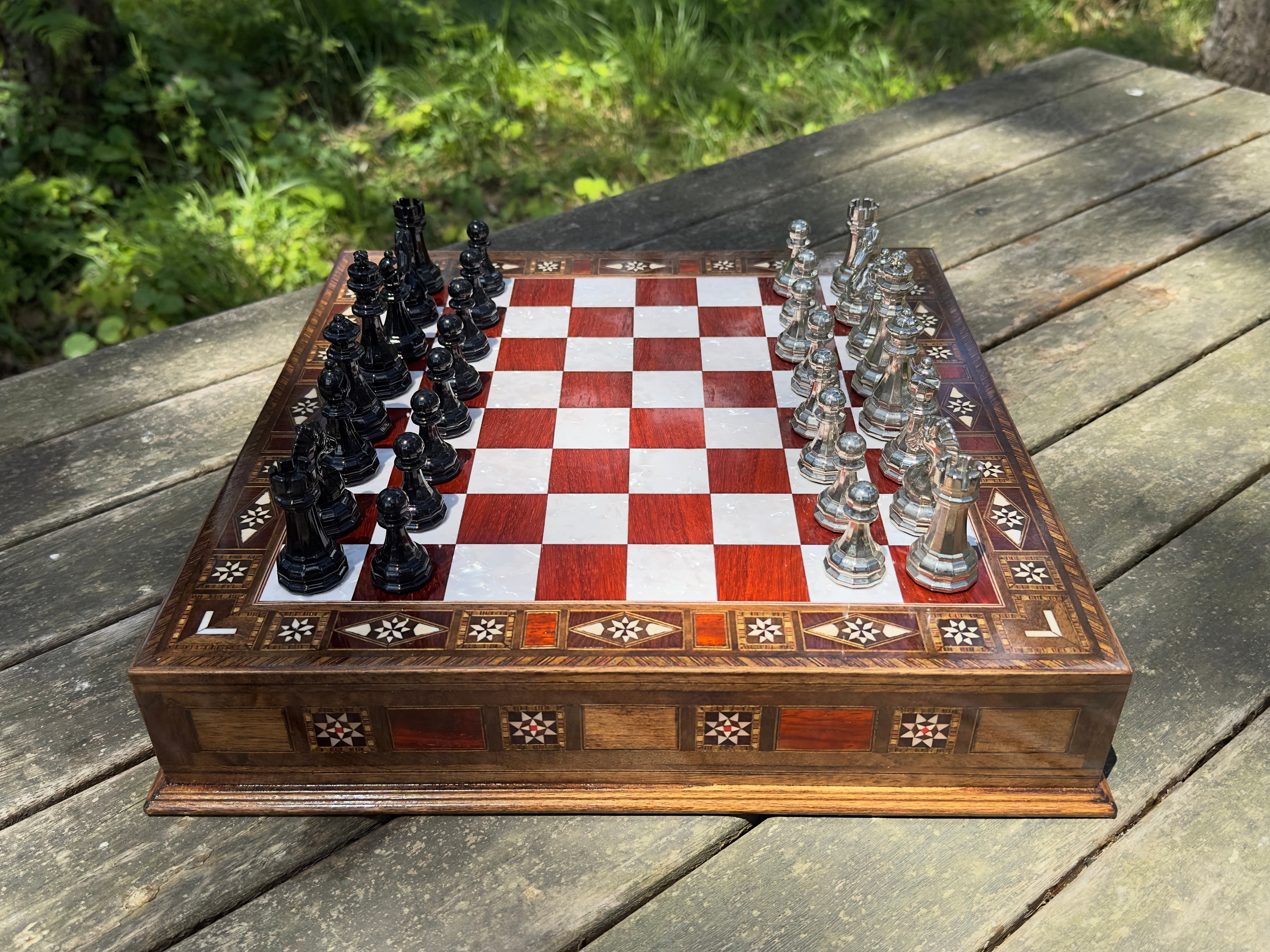 Personalized Handmade Chess Set With Metal Chess Pieces, Walnut Chess ...