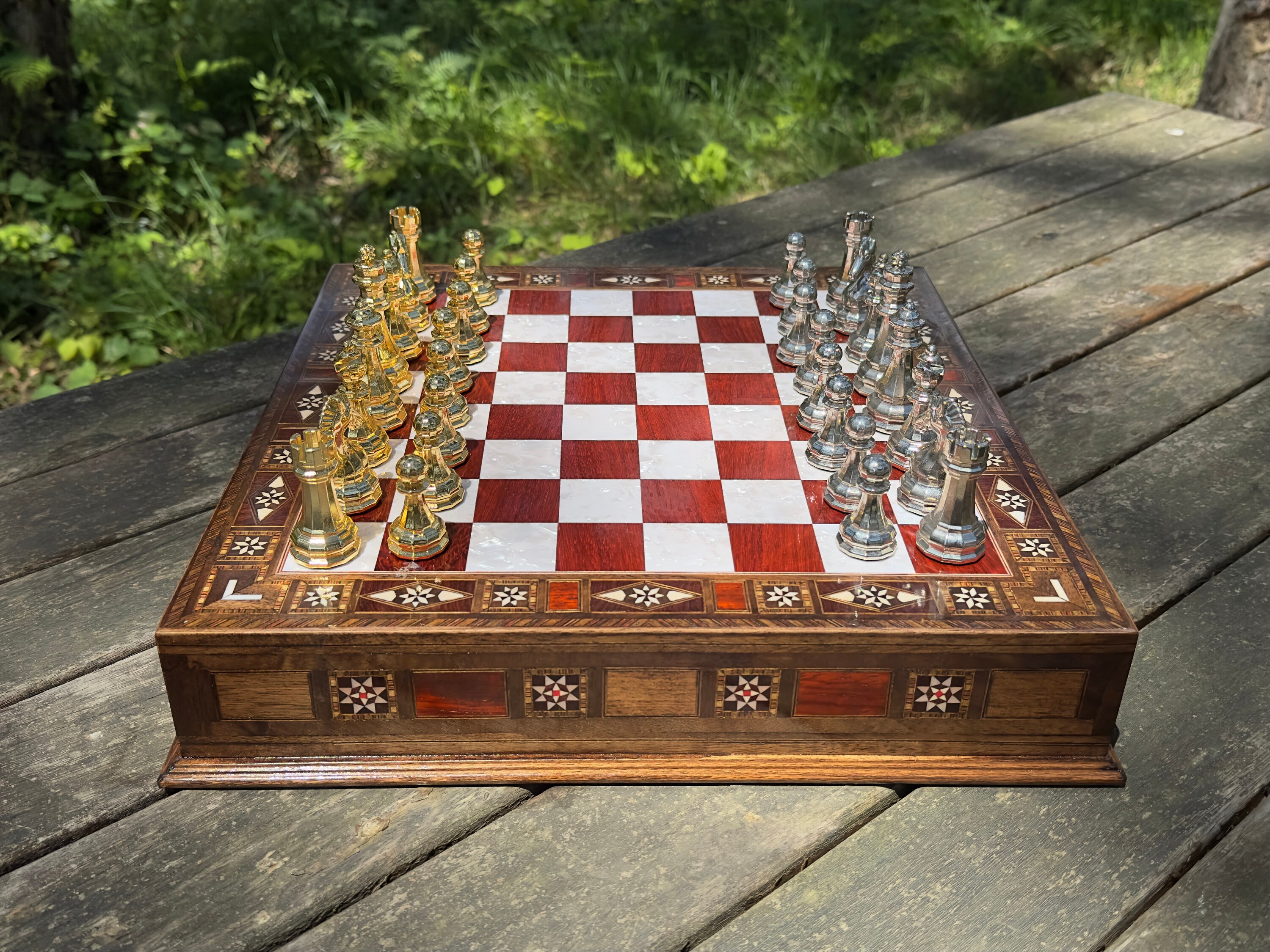 Personalized Handmade Chess Set With Metal Chess Pieces, Walnut Chess ...