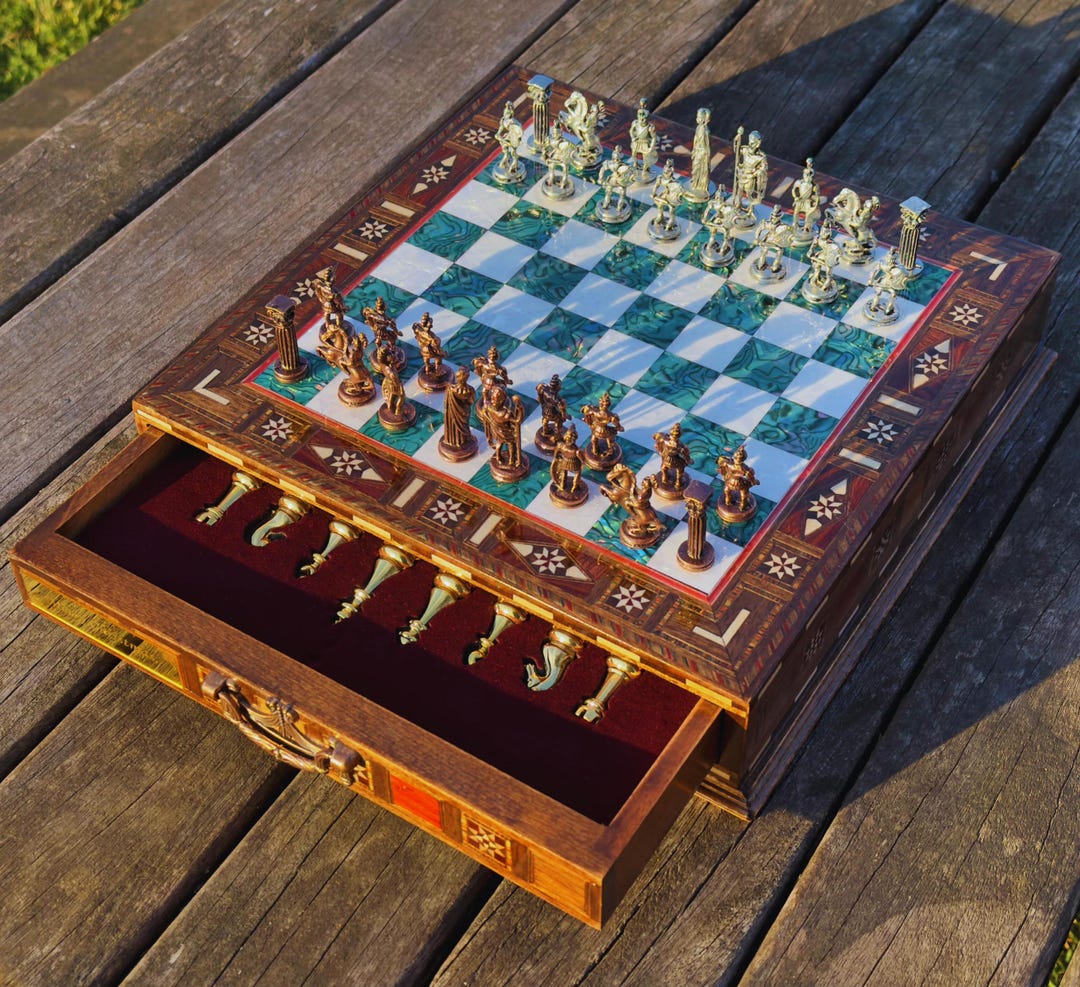 Personalized Handmade Chess Set With Metal Chess Pieces, Handmade Chess ...