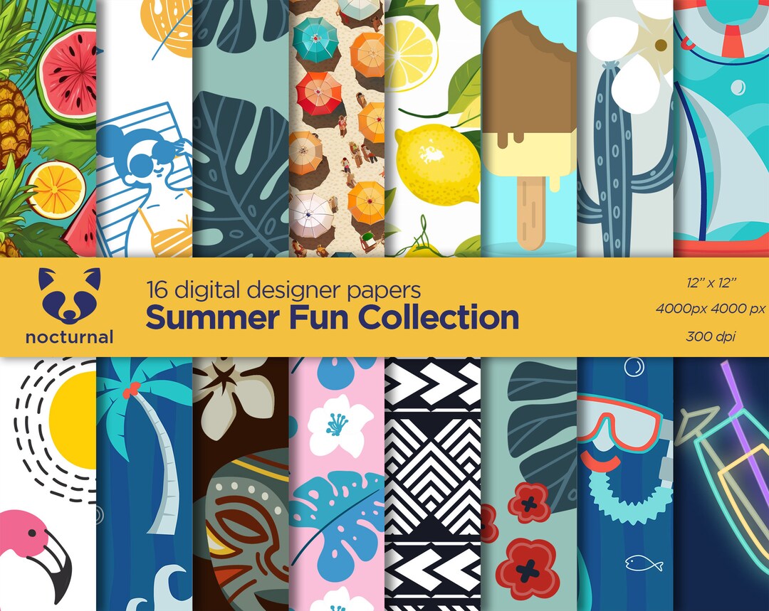 Summer Fun Digital Papers - Commercial Use - Scrapbook Paper - Seamless ...