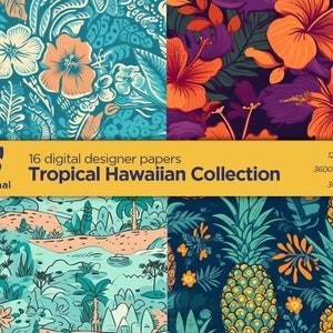 Tropical Hawaiian Digital Papers Commercial Use Scrapbook Paper ...