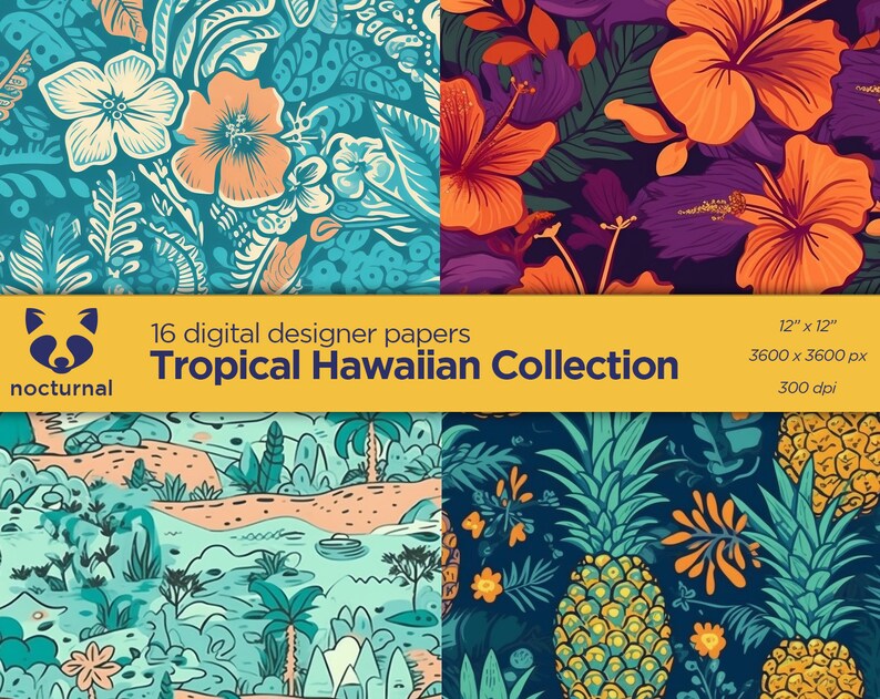 Tropical Hawaiian Digital Papers Commercial Use Scrapbook Paper ...