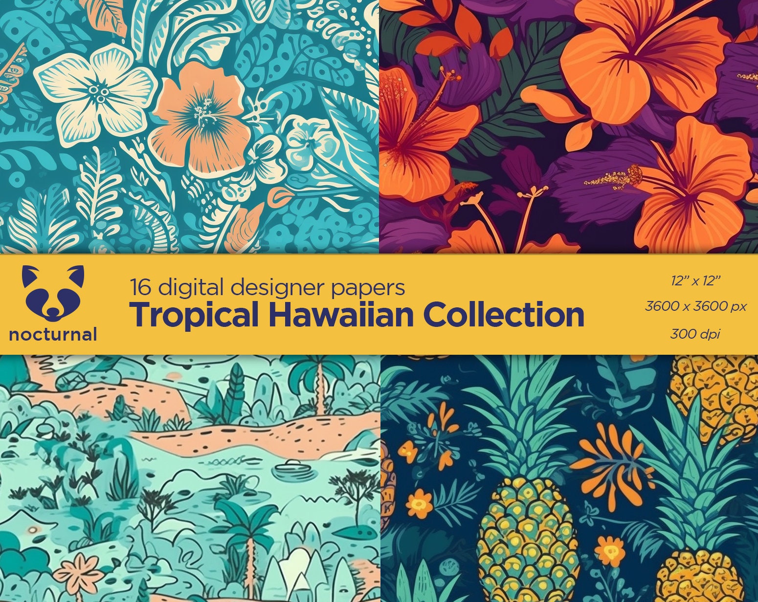 Tropical Hawaiian Digital Papers Commercial Use Scrapbook Paper ...