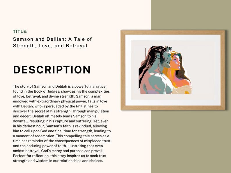 Samson and Delilah, Bible Art Prints, Christian Wall Art, Religious ...