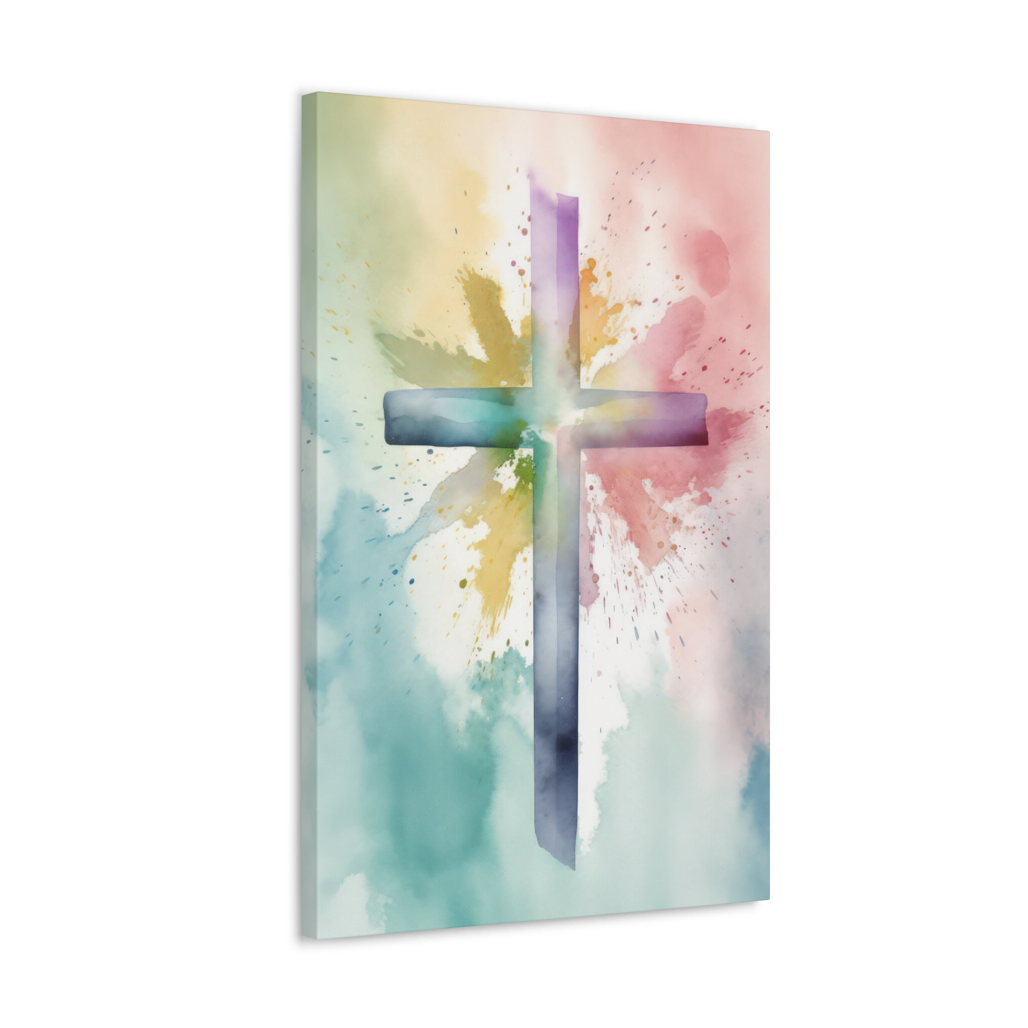 Watercolor Cross Splatter Canvas Wall Art | Christian Decor | Faith ...