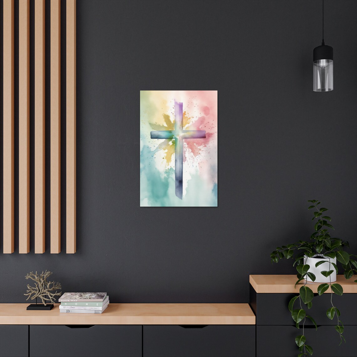 Watercolor Cross Splatter Canvas Wall Art | Christian Decor | Faith ...