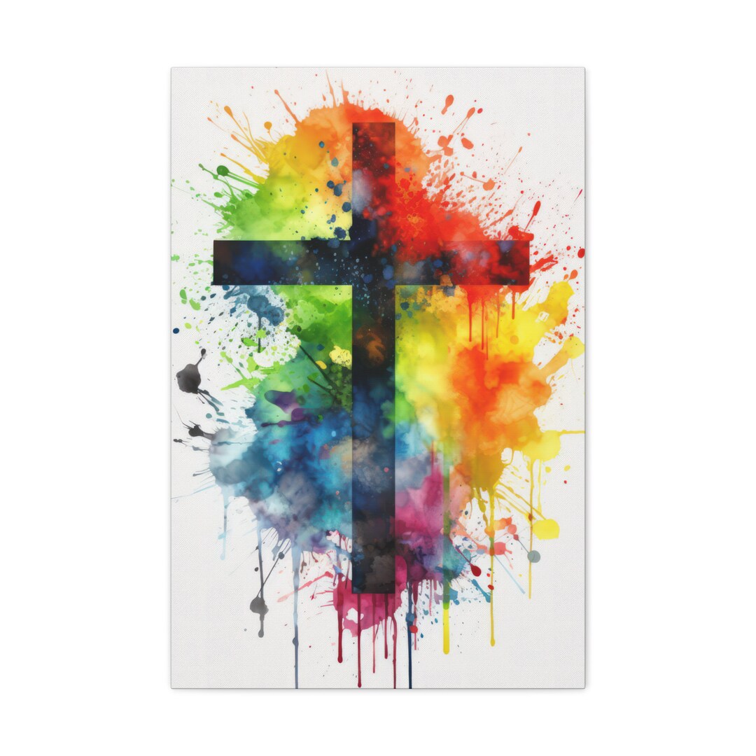 Vibrant Watercolor Cross Canvas Wall Art | Christian Decor | Minimalist ...