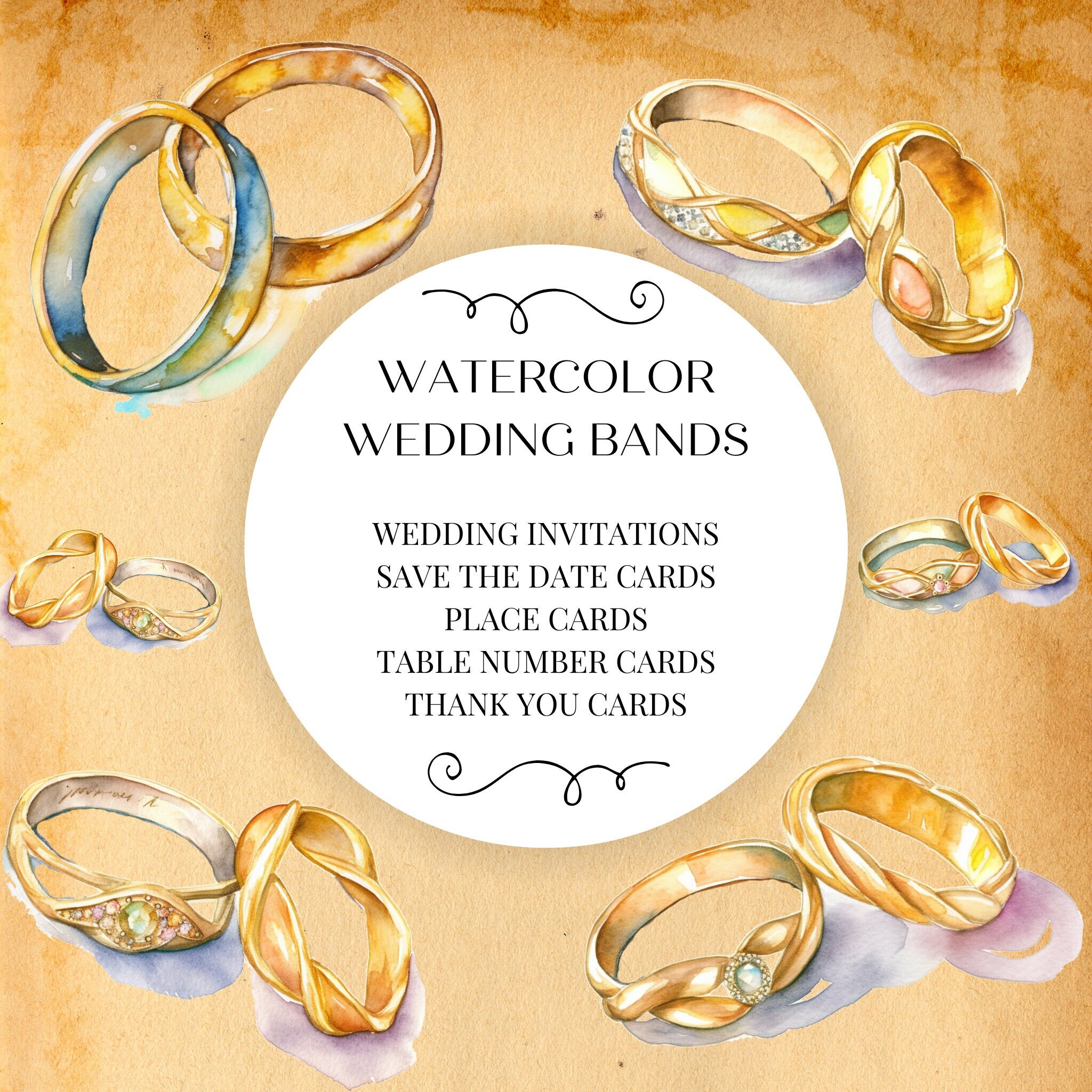 Watercolor Clipart Wedding Bands Wedding Rings Wedding Invitations Save ...