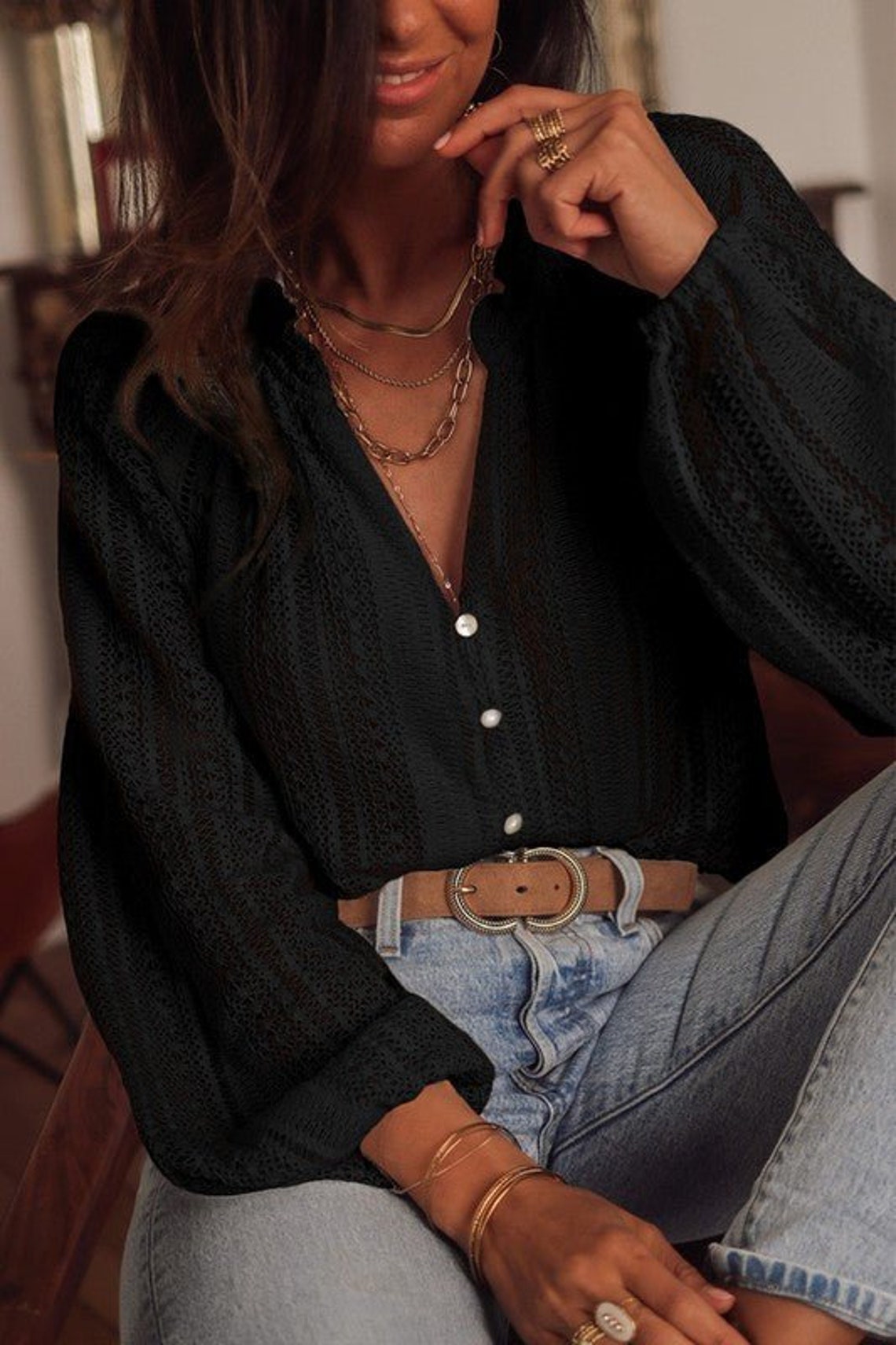 Crochet Lace Button V-neck Knit Sweater Blouse online Only - Etsy