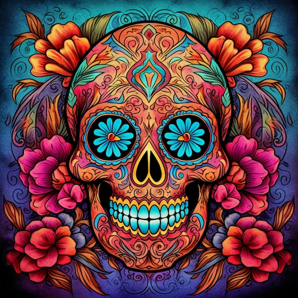 Colorful Sugar Skull - Etsy
