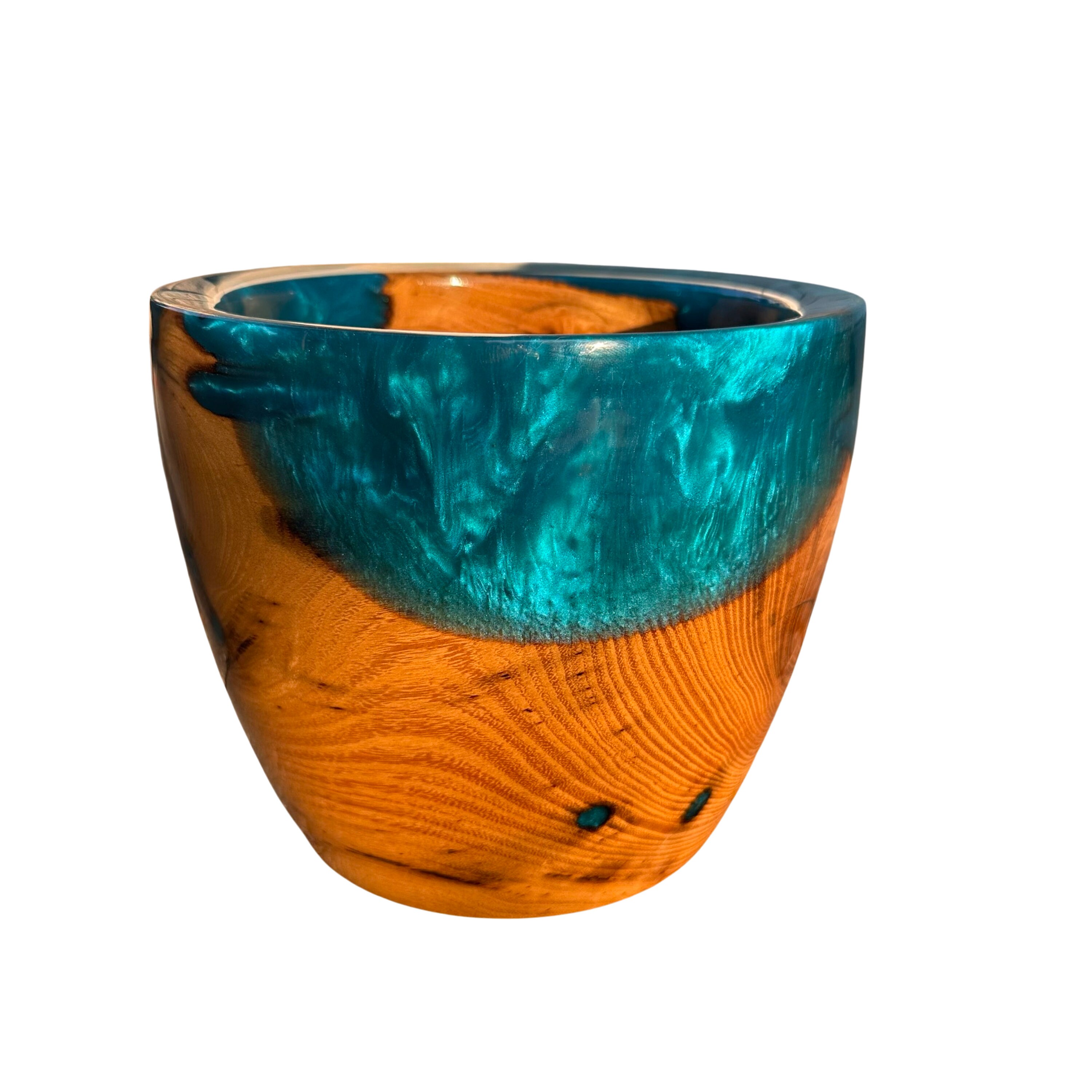 One of a Kind Hand Turned Wood and Resin Bowl/ Black Locust With Teal ...