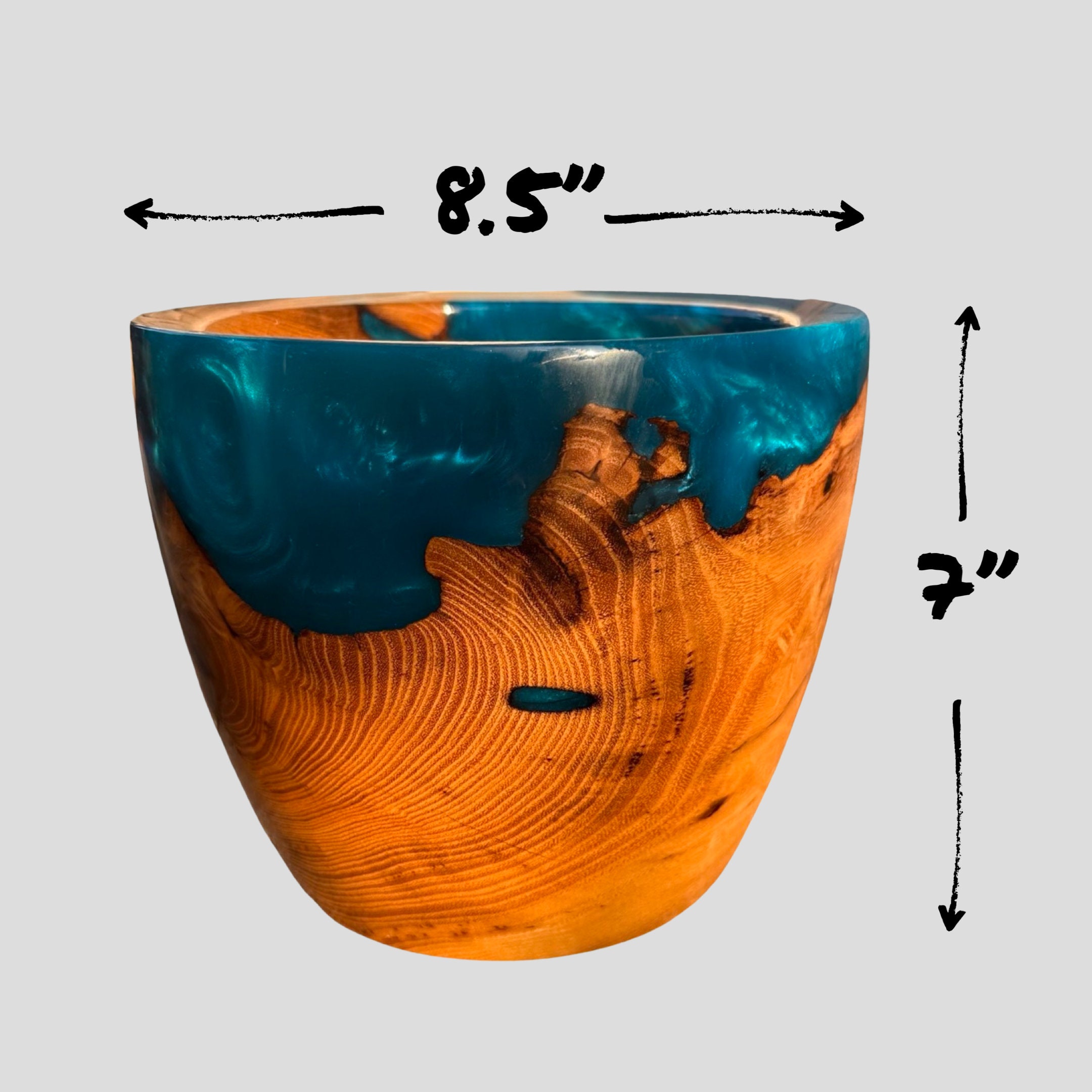 One of a Kind Hand Turned Wood and Resin Bowl/ Black Locust With Teal ...