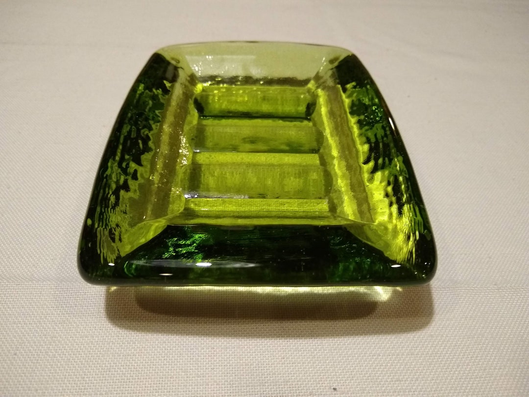 Rare Fire and Light Recycled Art Glass, Large Soap Dish Olive ...
