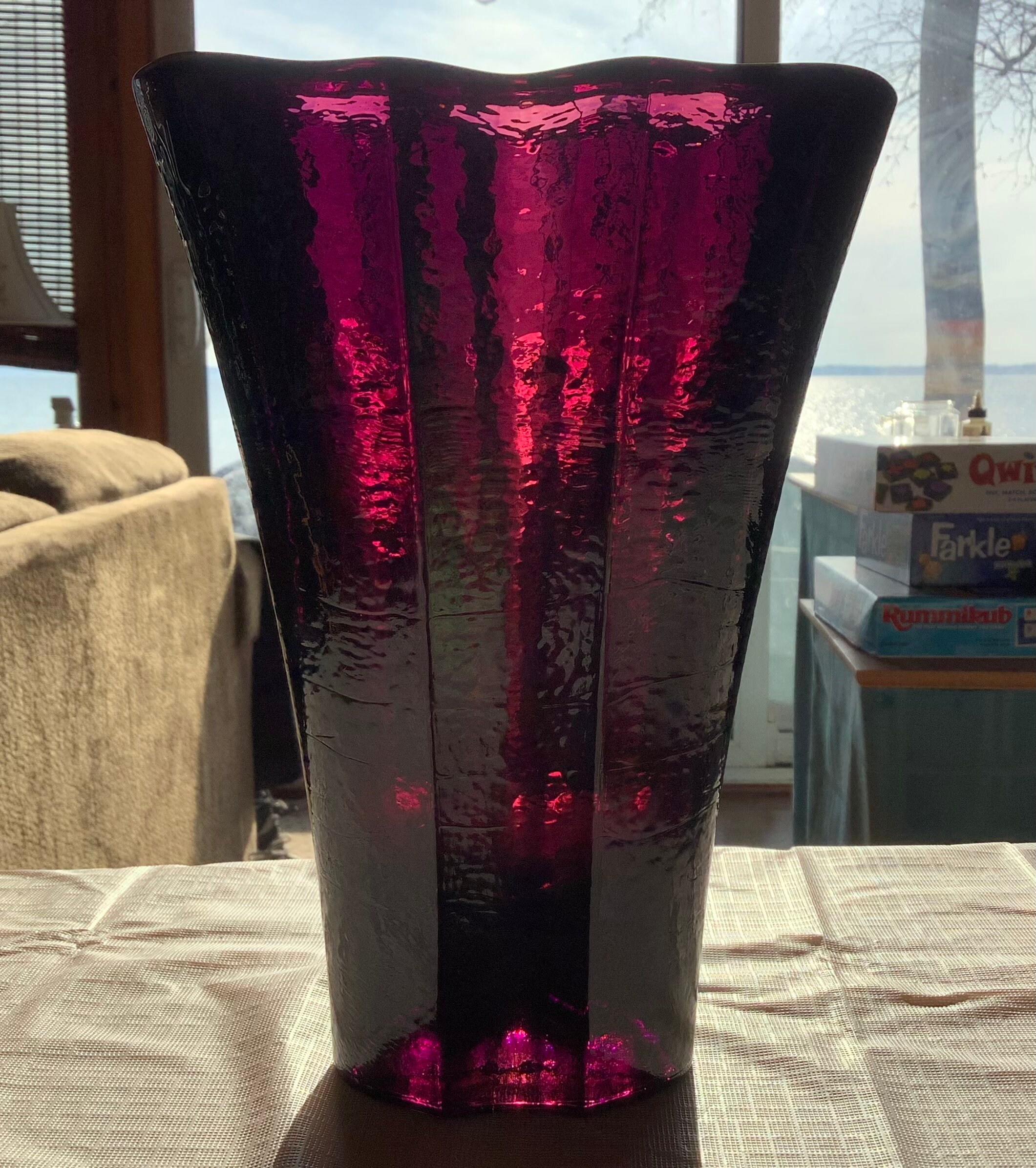 Rare Fire and Light Recycled Glass Aurora Vase Plum, Signed Piece. 9.25 ...