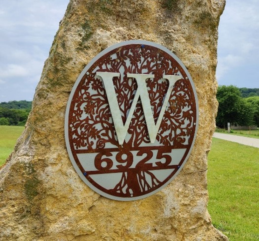 Tree of Life Monogram Address Metal Art Sign - Etsy