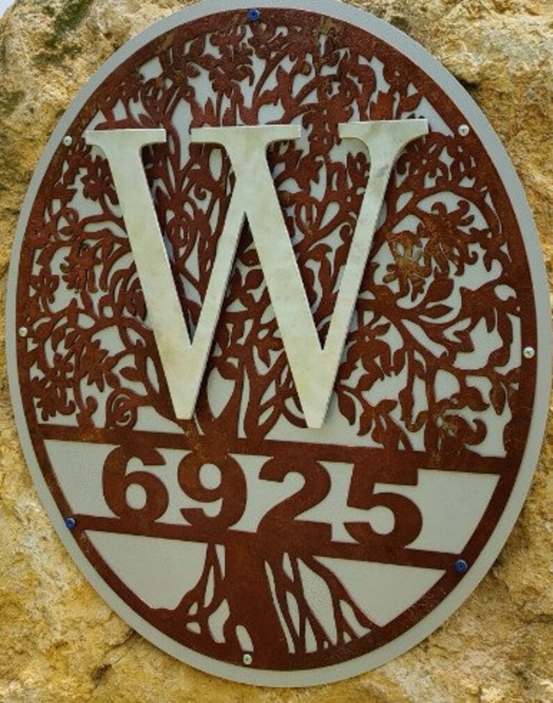 Tree of Life Monogram Address Metal Art Sign - Etsy
