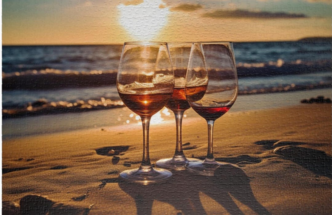 Soothing Sunset Beach Puzzle - Wine Glasses Nature Prints for ...