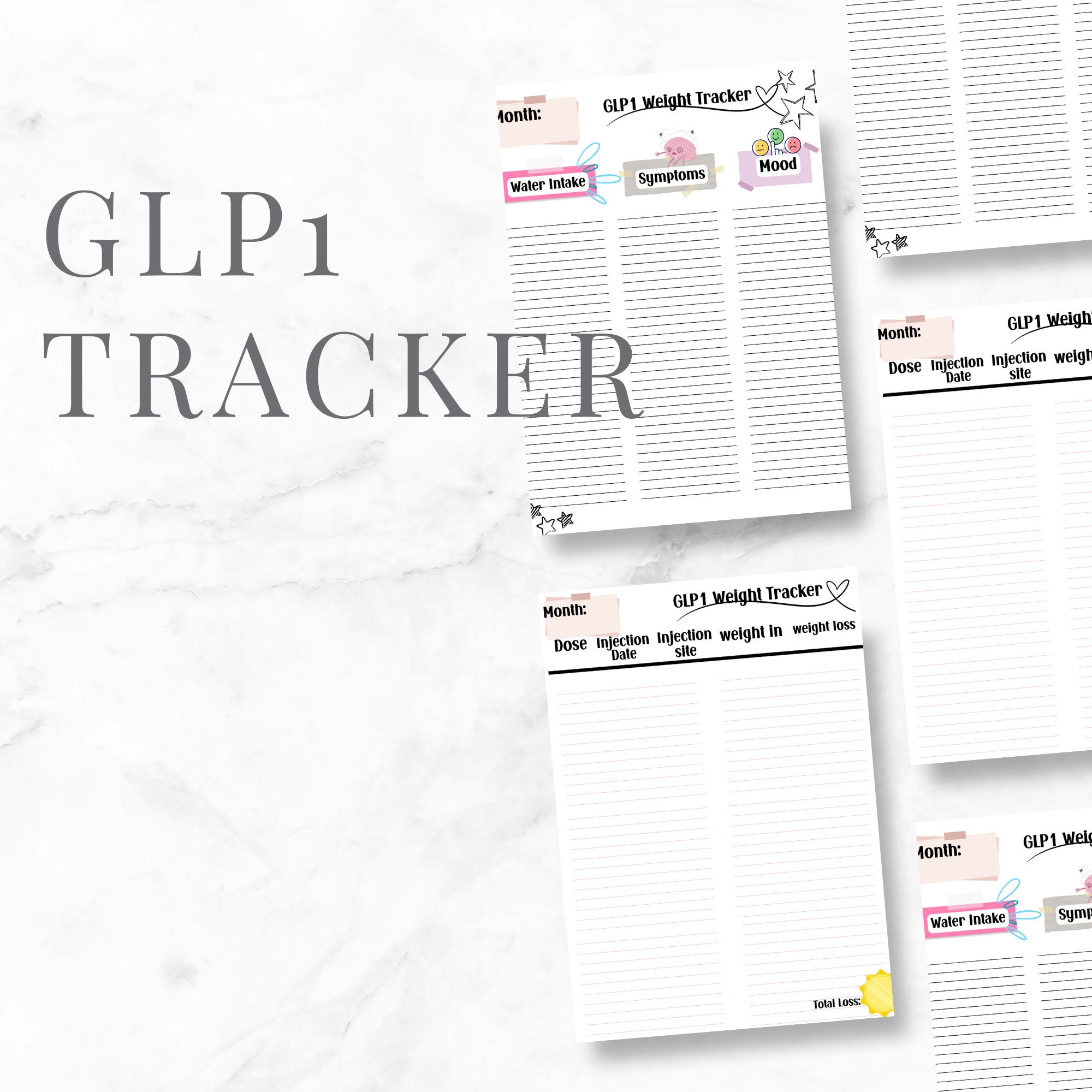 Printable PDF GLP-1 Weight Loss Tracker for Semaglutide and Tirzepatide ...
