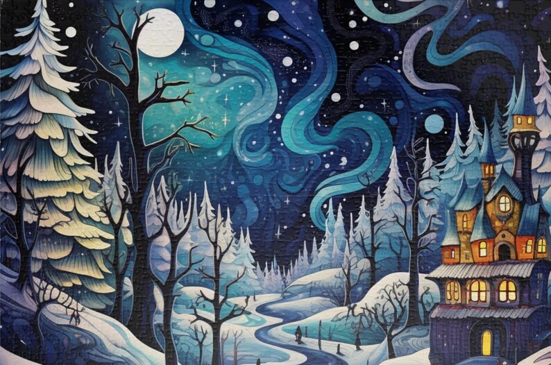 Winter Wonderland Puzzle - Psychedelic Night Sky - Unique Gift for Him ...