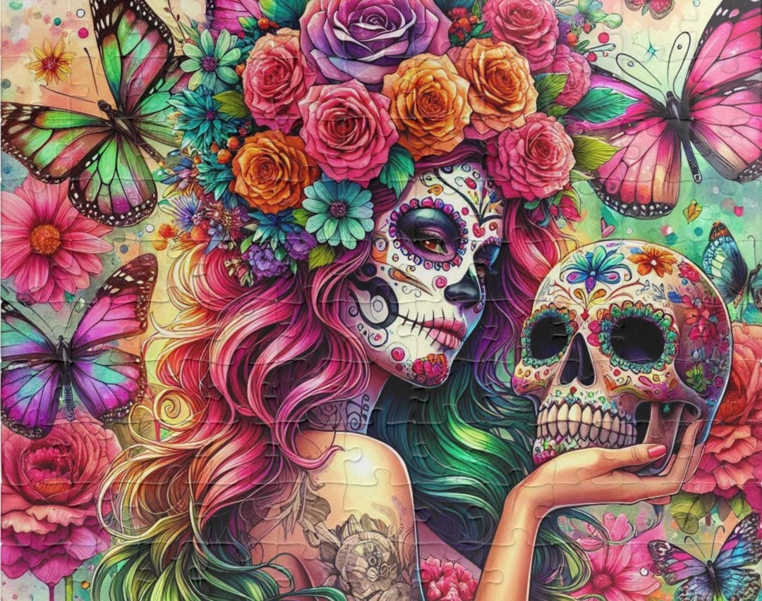 Sugar Skull Puzzle, Colorful and Bold 110, 252, 520, 1014-piece, Spooky ...