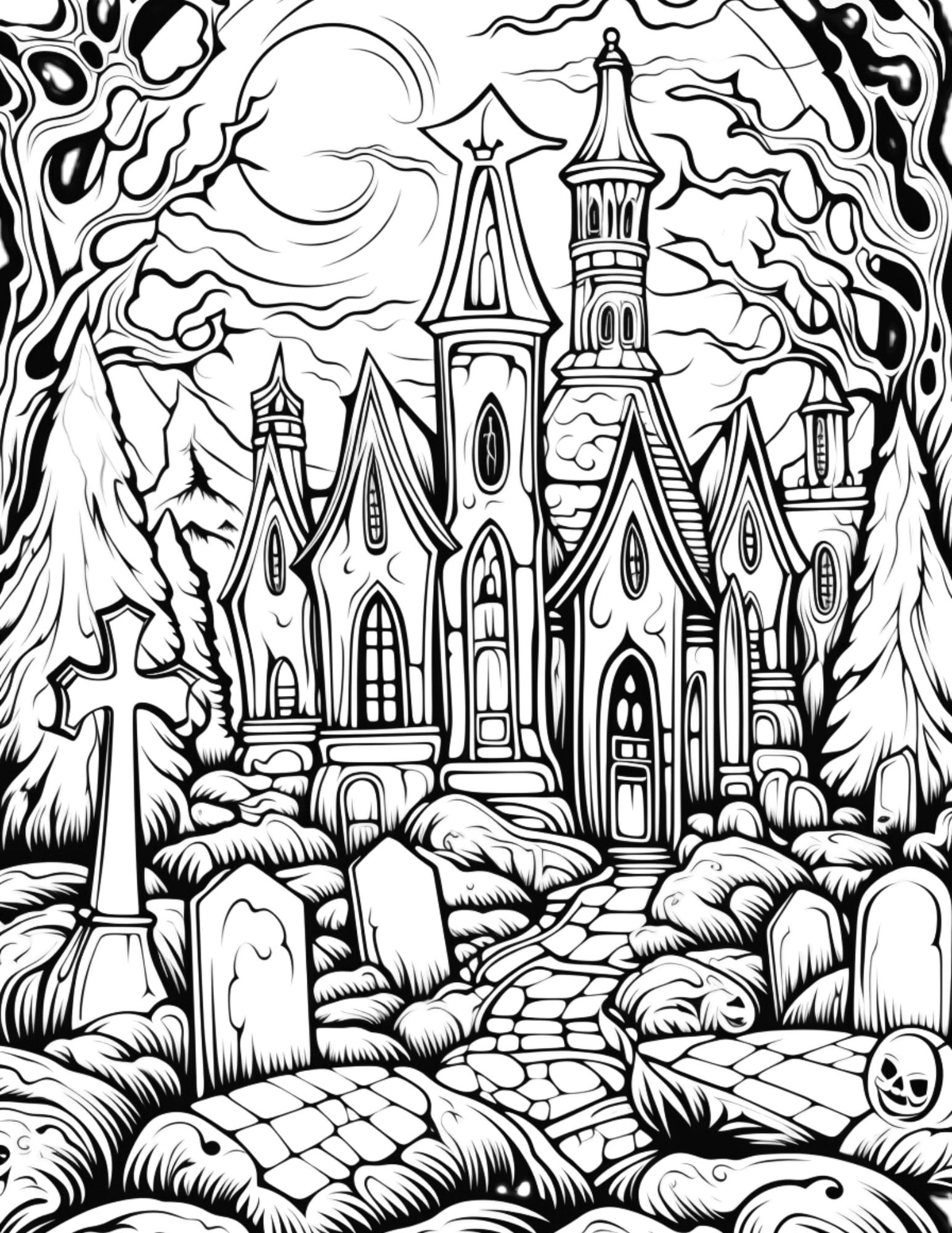 Spooky Coloring Pages Halloween Coloring Pages for Kids and - Etsy