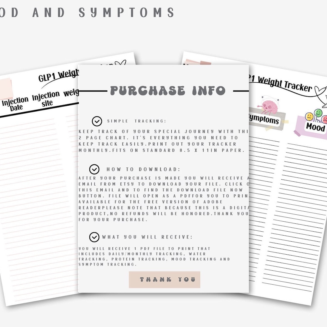 Printable PDF GLP-1 Weight Loss Tracker for Semaglutide and Tirzepatide ...