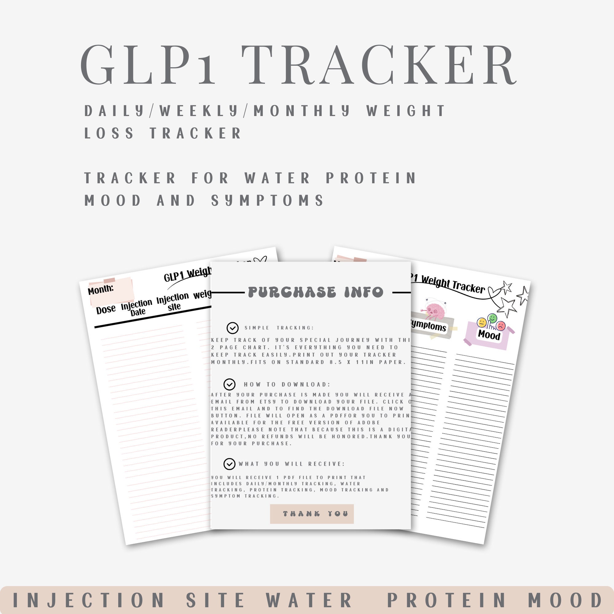 Printable PDF GLP-1 Weight Loss Tracker for Semaglutide and Tirzepatide ...