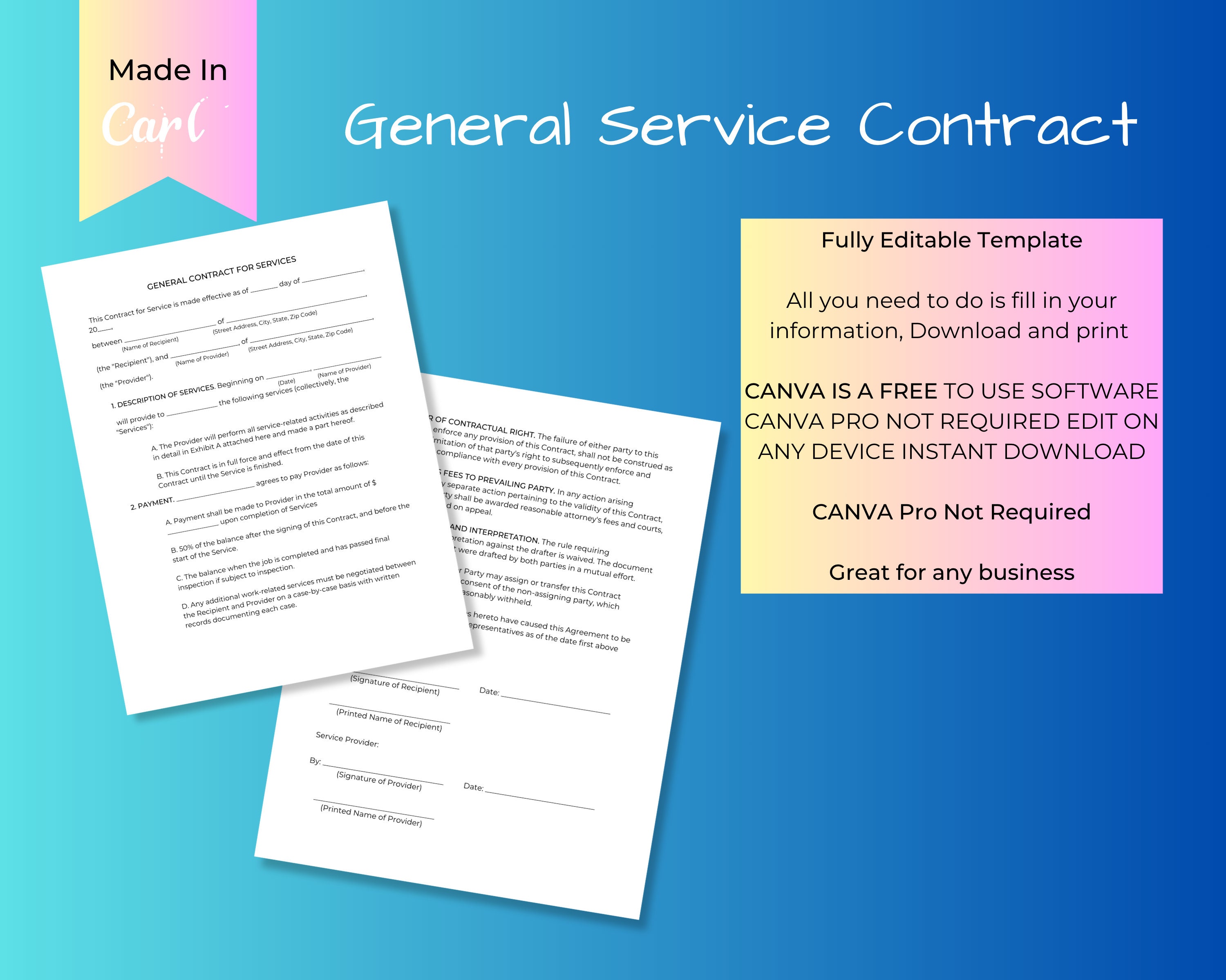 General Service Contract Template General Service Agreement Minimal ...
