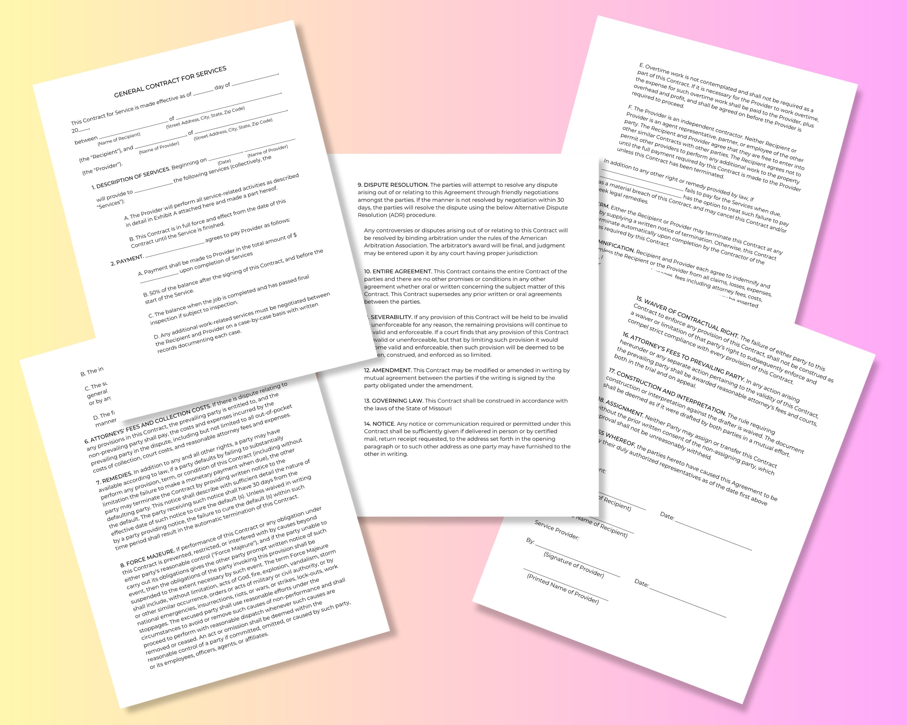 General Service Contract Template General Service Agreement Minimal ...