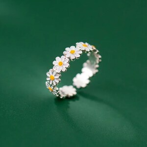 Daisy Silver Adjustable Ring, Open Flower Ring, Sunflower Ring, Dainty ...