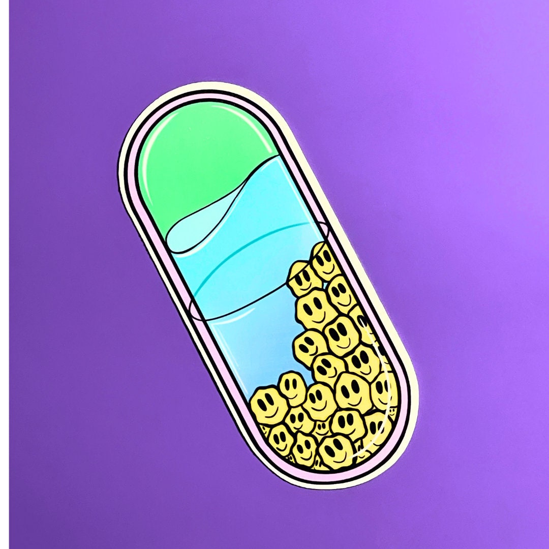 Happy Pill Sticker Silly Sticker Happy Sticker Mental Health Sticker - Etsy