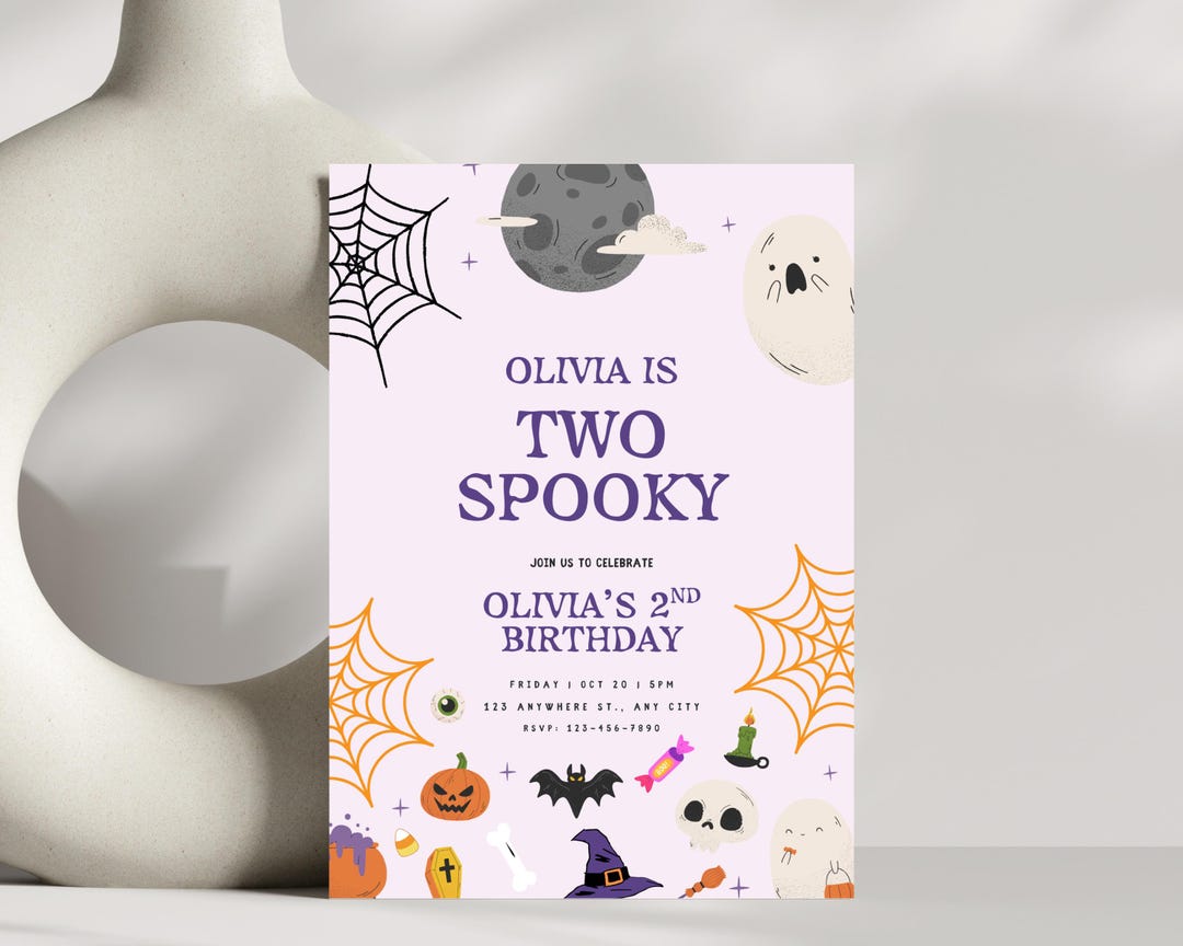 Two Spooky Invitation, Halloween 2nd Birthday Invitation, Editable ...