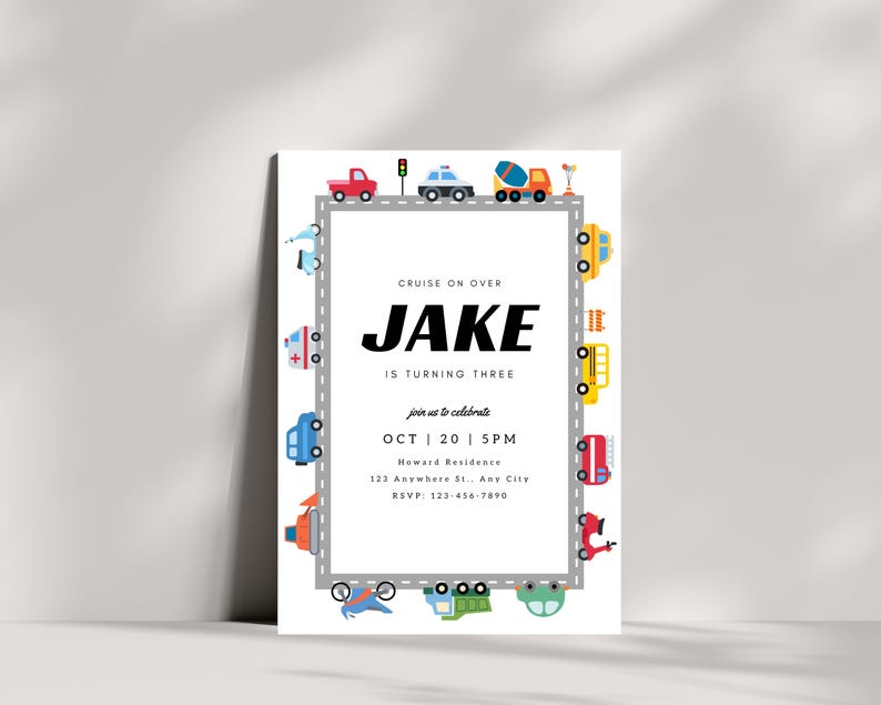 Transportation Birthday Party Invitation, Truck and Cars Birthday ...