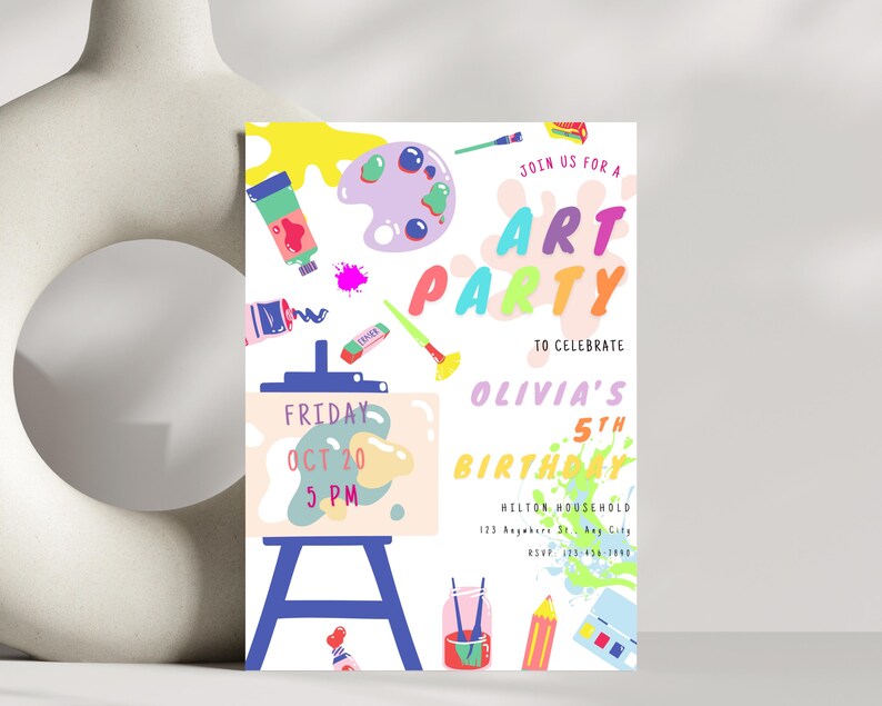 Editable Art Birthday Party Invitation, Art in Party Birthday Party ...