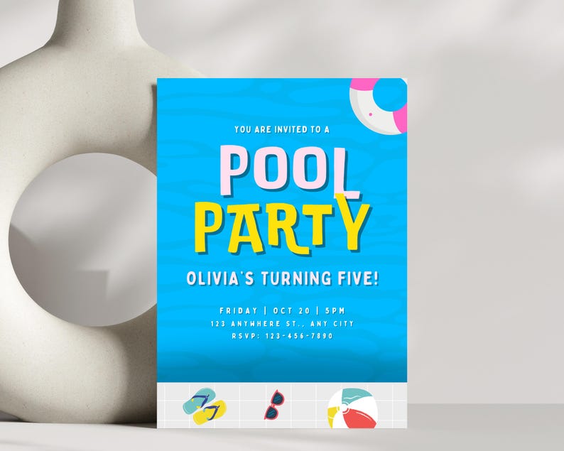 Editable Pool Party Invitation, Summer Evite Birthday, Summer Pool ...