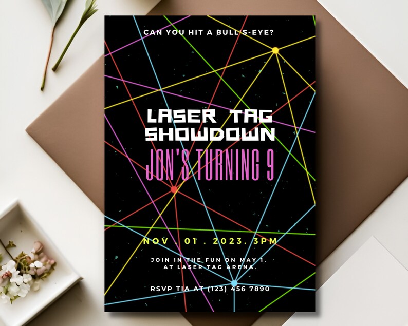 Laser Tag Birthday Invitation Template, Laser Tag Invitation, Neon Glow ...